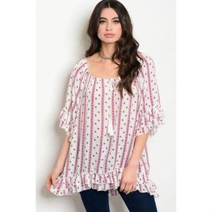 Tops | Printed Flowy Short Sleeve Top With Ruffle Detail | Poshmark